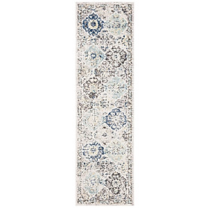 SAFAVIEH Madison Collection Runner Rug - 2'3" x 10', Ivory & Aqua, Boho Chic Distressed Design, Non-Shedding & Easy Care, Ideal for High Traffic Areas in Living Room, Bedroom (MAD611A)
