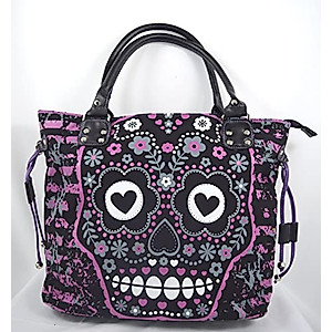 Lost Queen Purple Candy Flower Sugar Skull Cotton Canvas Shoulder Bag