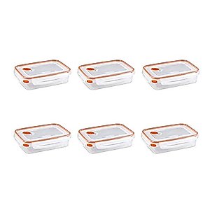 Sterilite 03211106 Ultra-Seal 5.8 Cup Microwave-Safe Food Storage Container with Steam Release Vent, Clear/Orange