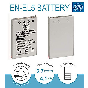 BM Premium 2-Pack of EN-EL5 Batteries for Nikon Coolpix P80, P90, P100, P500, P510, P520, P530 Digital Camera