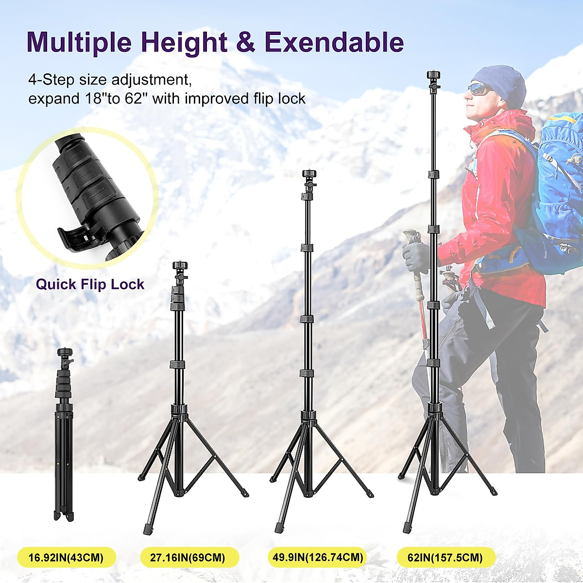 UBeesize 62" Phone Tripod & Selfie Stick, Camera Tripod Stand with Wireless Remote and Phone Holder,Compatible with iPhone Android Phone, Perfect for Selfies/Video Recording/Live Streaming Black