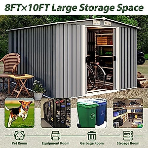 UBGO 10x8 FT Outdoor Metal Storage Shed,Waterproof Metal Garden Tool Storage Shed with Sloping Roof and Lockable Door,Garden Sheds Outdoor Shed for Backyard Garden Patio Lawn