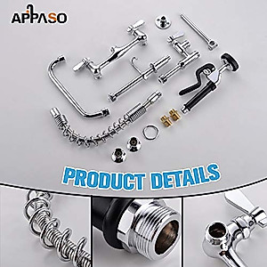 APPASO Commercial Sink Faucet with Pre-Rinse Sprayer, 8 Inch Center Wall Mount Kitchen Faucet 24” Height Compartment Sink Faucet with 12” Swivel Spout for Restaurant Industrial, Polished Chrome Finish