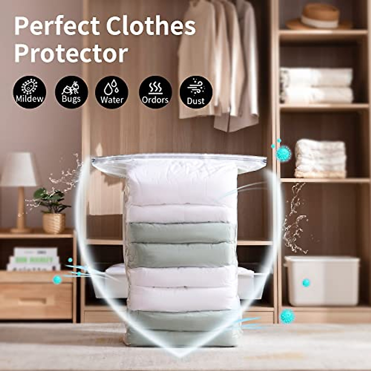 CLEVHOM Vacuum Storage Bags Combo 12 Pack, Vatiety Space Saver Bags for Clothes Beddings Comforters Blankets Quilts Duvets Coat Jacket Sweater, Vacuum Sealer Bags Save 80% Space for Closet Organizers and Storage