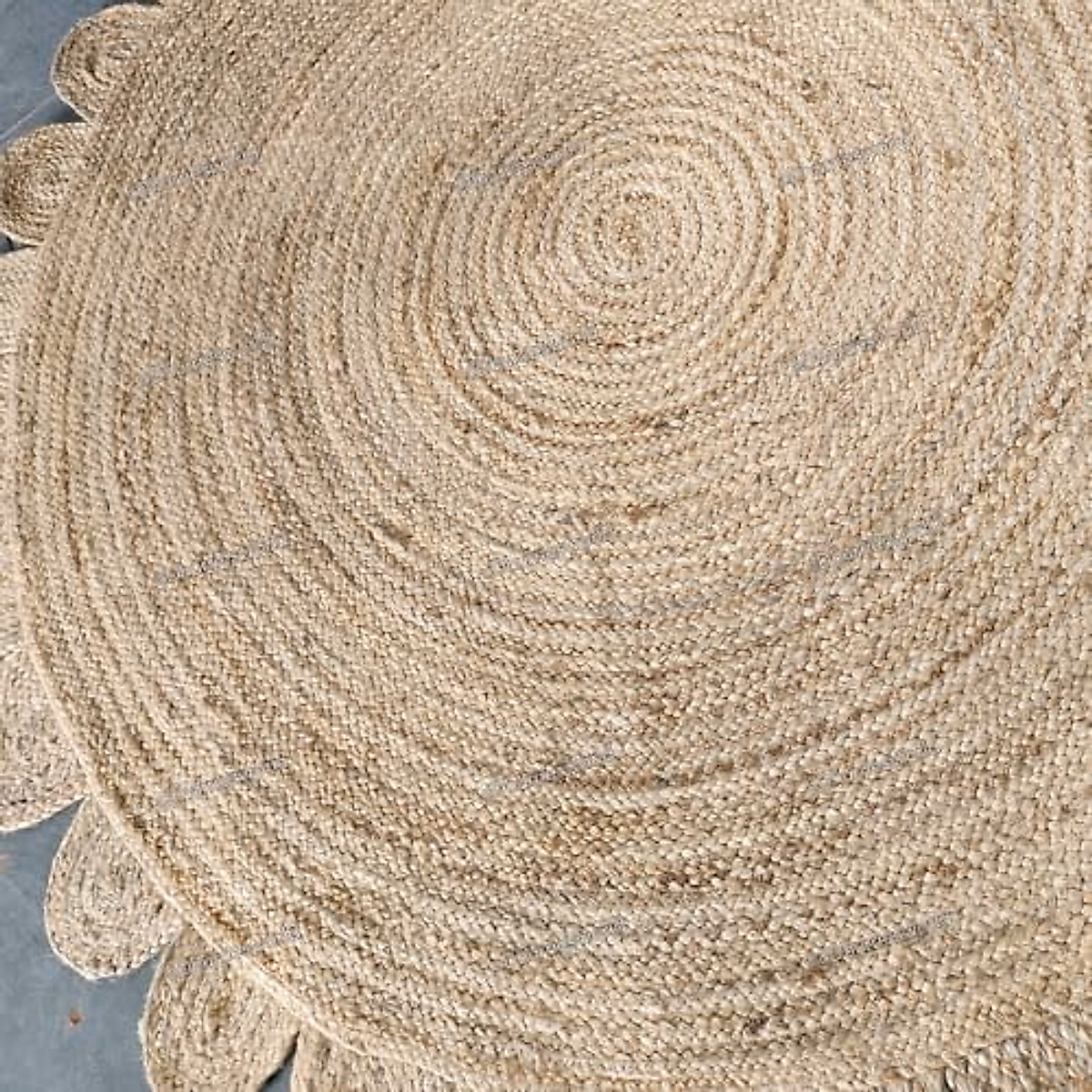 Generic 4X4, 5X5, 6X6,Feet Natural Jute Scallop Round Rug, Floor Scalloped Edge Rug Braided Boho Eco Large Circular Handmade Area Rugs (Natural, 6X6 Ft Round Rug)