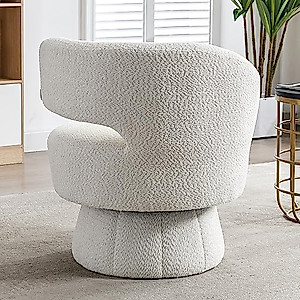 Tabaray Round Swivel Chair,Modern Accent Chair,Comfy Barrel Chair,Fuzzy Teddy Upholstered Armchair for Living Room,Bedroom,Office,Waiting Room (White)