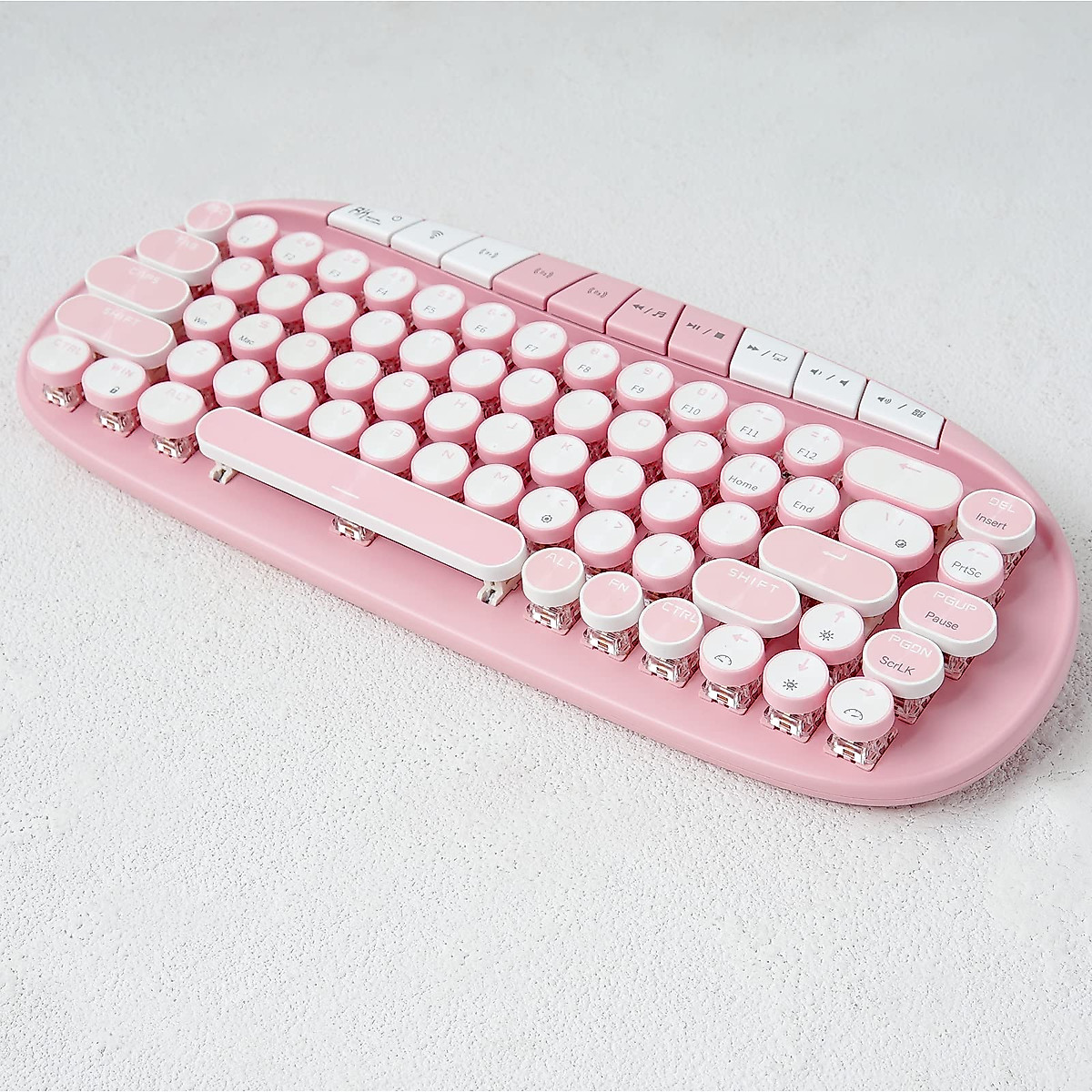 RK ROYAL KLUDGE RK838 Pink Wireless Keyboard, Retro Typewriter Keyboard BT/2.4G/Wired Mode, 75% RGB Hot Swappable Gaming Keyboard with Round Keys 10 Buttons, Pink Switch