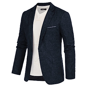 Men's Tailored Casual Blazer Slim Fit One Button Business Sport Coat Navy L