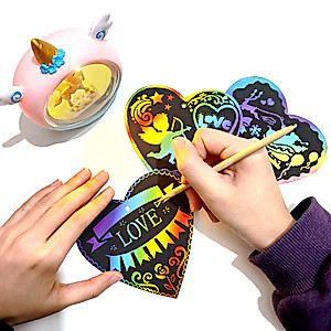 Uniticber 40 PCS Valentines Day Gifts Scratch Art Paper Crafts for Kids, Magic Color Valentine Heart Cards & Art for Kids, Create Rainbow Scratch Off Paper Cards for Classroom Party Supplies