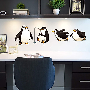 MEFOSS 4 Sheets Cute Penguin Wall Decals Removable Penguins Wall Paper Stickers Peel and Stick Baby Kids Bedroom Playroom Nursery Room Decor