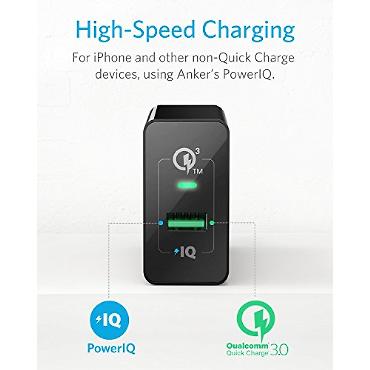 Quick Charge 3.0, Anker 18W 3Amp USB Wall Charger (Quick Charge 2.0 Compatible) Powerport+ 1 for Anker Wireless Charger, Galaxy S10e/S10/S9/S8/Plus, Note 9/8, LG V40/V30+, iPhone, iPad and More