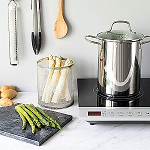 Navaris Asparagus Pot - Stainless Steel Asparagus Vegetable Steamer Spaghetti Pasta Stovetop Cooker with Removable Basket and Lid - BPA Free - 4.1 Qt