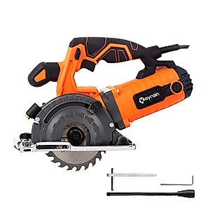 KAYRAIN Electric Circular Saw Mini Circular Saw with Blades (5”) Compact Hand Saw Max Cutting Depth 1-7/8'' (90°), Rubber Handle, 10 Feet Cord, Fit for Wood Soft Metal Plastic Cuts