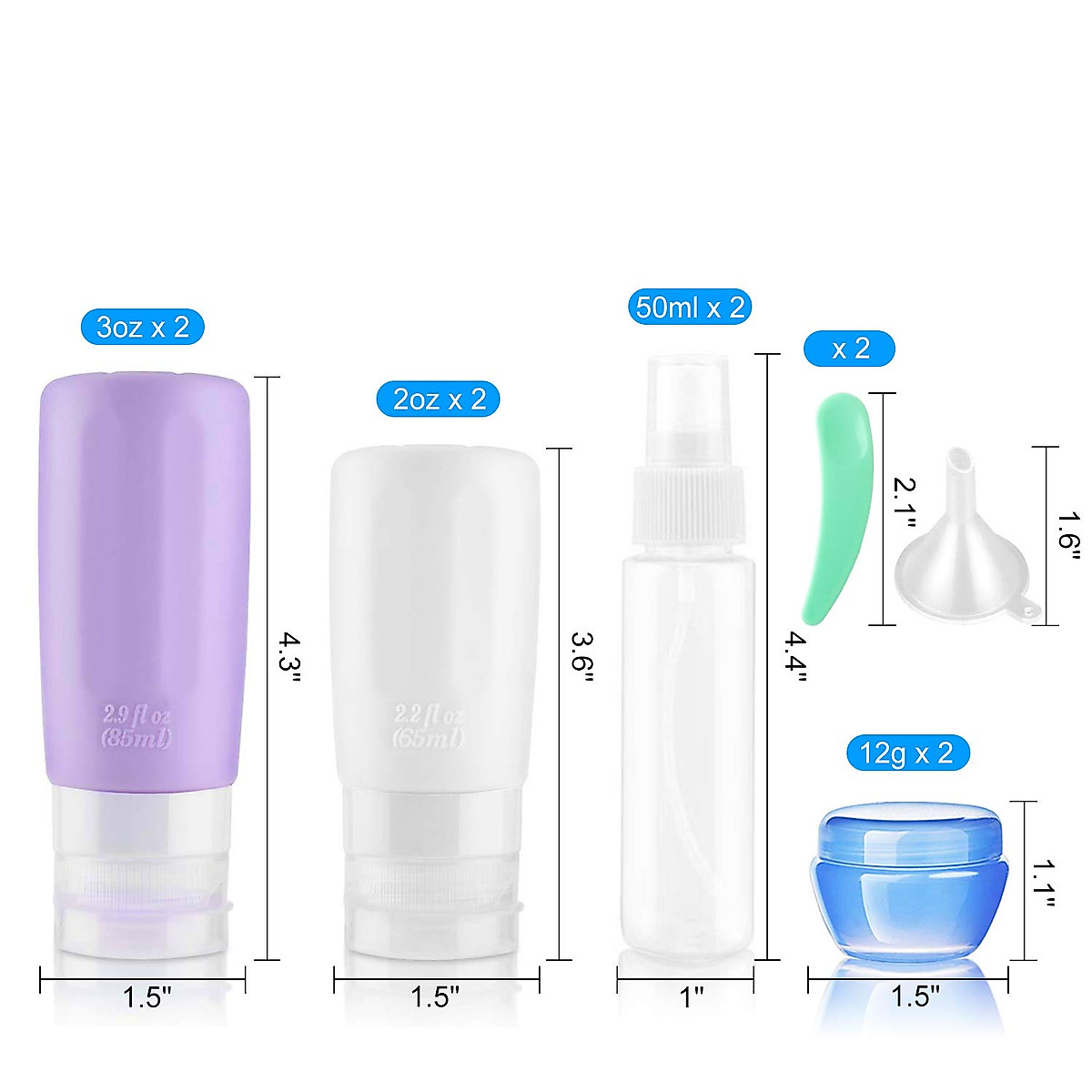 Travel Bottles for Toiletries Leak Proof Silicone Travel Bottles Set TSA Approved Travel Size Containers Refillable Accessories Lotion Shampoo Conditioner Bottles with Toiletry Bag for Travel Outdoor