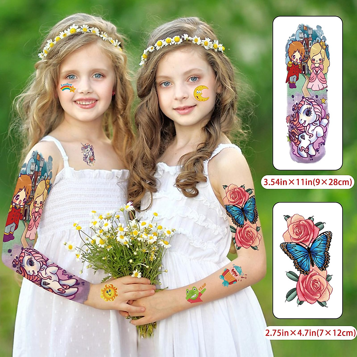 52 Sheets Kids Full Arm Temporary Tattoo, Fake Tattoos Sticker for Kids, Dinosaur Monster Car Planet Spider Shark Fake Tattoo for Boy, Unicorn Princess Castle Dolphins Temporary Tattoos for Girl