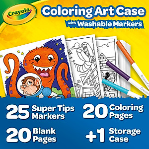 Crayola Super Tips Coloring Art Case with Coloring Pages, Kids Gift, 65+ Pieces, Packaging May Vary