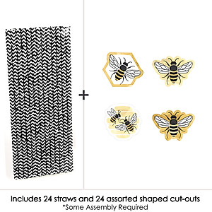 Big Dot of Happiness Little Bumblebee - Paper Straw Decor - Bee Baby Shower or Birthday Party Striped Decorative Straws - Set of 24