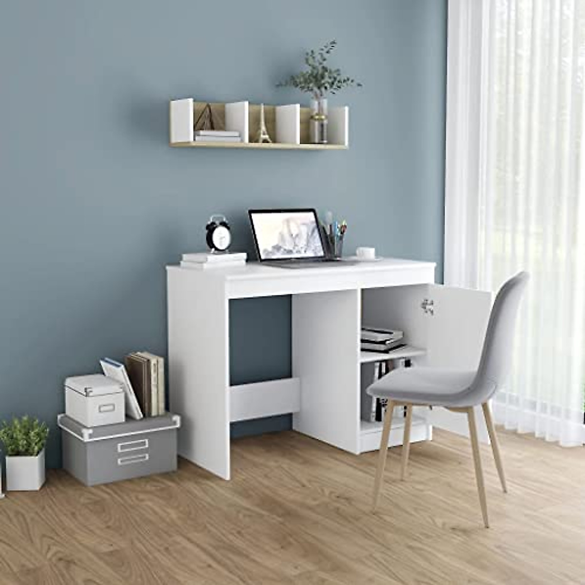 BynJoo Small Writing Desk Computer Desk,Wood Secretary Desks for Home Office,Homework and School Studying Writing Desk,for Homefor Simple Corner Desk with One Integrated Cabinet.White(39.4" Inche)