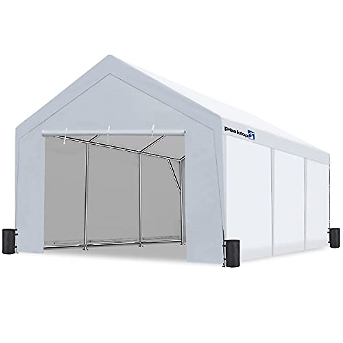 PEAKTOP OUTDOOR 12 x 20ft Upgraded Heavy Duty Carport with Removable Sidewalls,Portable Car Canopy,Garage Tent,Boat Shelter with Reinforced Triangular Beams and 4 Weight Bags,with Ground Bar