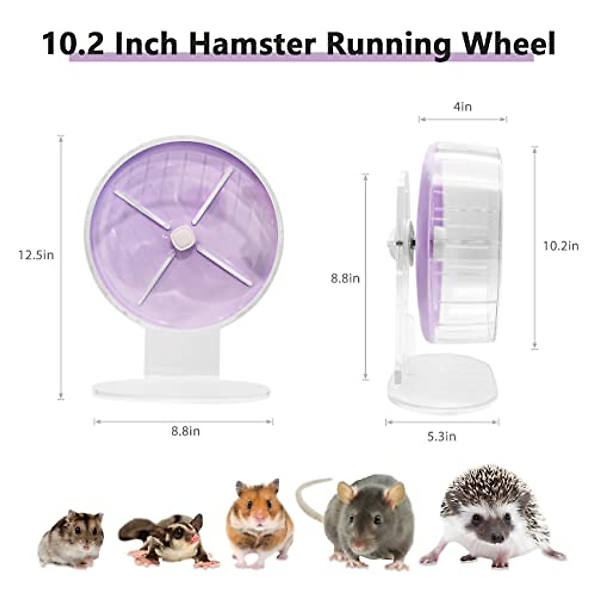 PETSTAY Hamster Wheel Silent Hamster Exercise Wheel with Adjustable Stand and Towel,10.2 inch Quiet Spinner Hamster Running Wheels Hamster Cage Accessories for Small Animals Gerbils Mice (Purple)