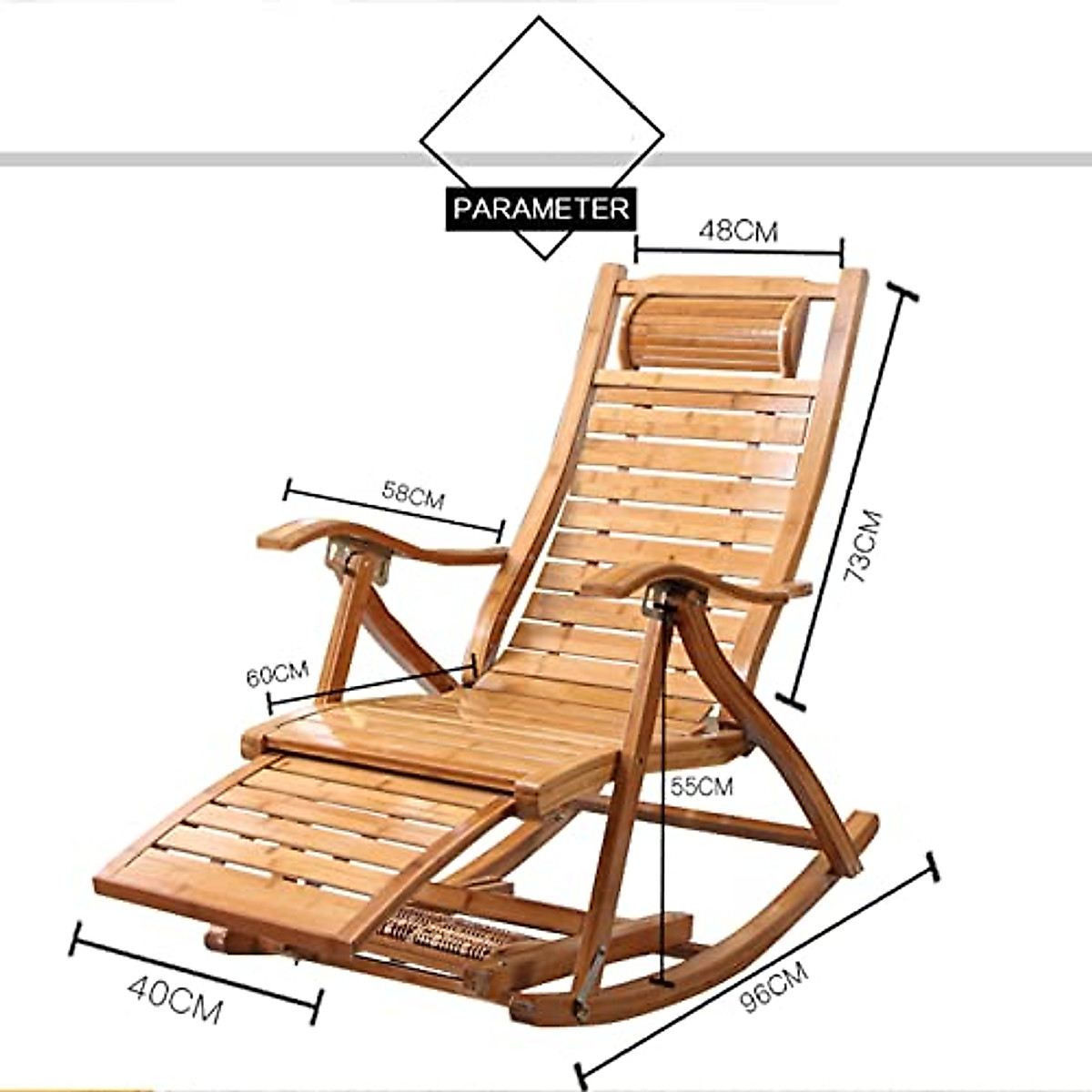 Lounge Chair, Balcony Home Lounge Chair, Rocking Chairs for Adults Wooden Bamboo Stable Comfort Garden Deck Chairs Load-Bearing 200kg (Color : Wooden Chair)