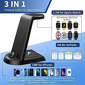 3 in 1 Charging Station for Multiple Devices, Fast Charging Dock for iPhone 14 13 12 11 Pro Max XS XR 8 Plus & AirPods, Built-in Charger Stand for Apple Watch 8 7 6 SE 5 4 3 2(with Adapter)