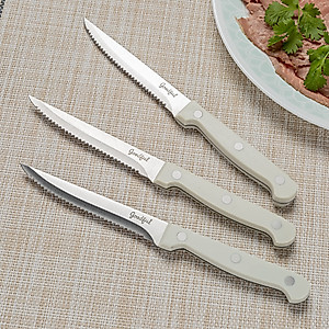 Goodful Premium Cutlery Steak Knife Set, High Carbon Stainless Steel, Full Tang, Triple Riveted Handles, 6-Piece, Cream