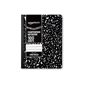 Amazon Basics Wide Ruled Composition Notebook, 100 Sheets, Marble Black, 4-Pack