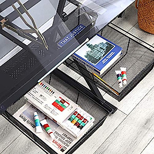 EESHHA Drawing Table Glass Drafting Table, Height Adjustable Drawing Desk with Stool, Tiltable Desk Art Table, Tempered Glass Top Painting Desk, Writing Table with 2 Drawers Beautiful Scenery