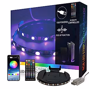 RGB LED Light Strip for Xbox Series X, PS5 LED Light with 8 Colors, USB Powered and Remote Control, More Than 400 Light Effects, Flexible Tape Light Strips for PS5 Disc & Digital Versions