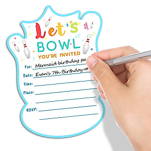 Yangmics Direct 30 Bowling Birthday Party Invitations with Envelopes-Double Sided -Shaped Fill-in Invitations