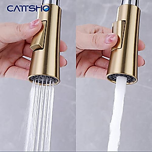 CATTSHO Kitchen Faucet with Pull Down Sprayer, Brass Kitchen Sink Faucet Gold Single Handle High Arc Commercial Spot Resist