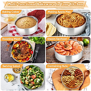 P&P CHEF Cake Pan Set of 3-6 inch + 8 inch + 9½ inch, Stainless Steel Round Baking Pans, Birthday Wedding Layer Cake Pans Tins, Fit Oven/Pots/Pressure Cooker, 3-inch Straight Side, Dishwasher Safe