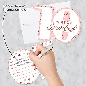 Big Dot of Happiness 10th Pink Rose Gold Birthday - Shaped Fill-In Invitations - Happy Birthday Party Invitation Cards with Envelopes - Set of 12