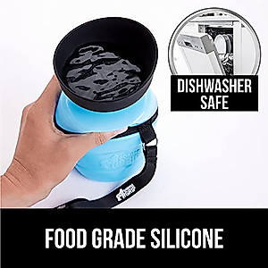 Gorilla Grip Leak Proof Portable Dog Water Bottle, Multifunction Design with Bowl Cap, Food Grade Silicone, Dogs Drink Dispenser, for Puppy Walks, Traveling, Keep Pets Hydrated, 12oz, Blue