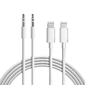 2 Pack Aux Cord for iPhone, [Apple MFi Certified] 3.3ft Lightning to 3.5mm Audio Cable Compatible with iPhone 14/13/12/11/XR/XS/X/8/7/6/iPad to Car Home Stereo Speaker Headphone,Support All iOS