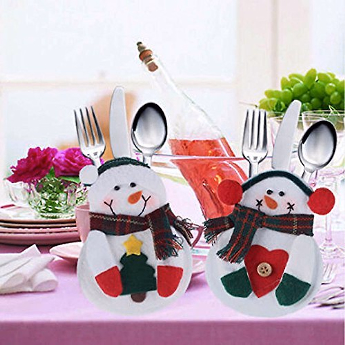 ROBERTS 8PCS Set Christmas Decor Santa Suit Snowman Holder Pocket Dinner Cutlery Bag Tableware Silverware Holders Pockets Home Decoration