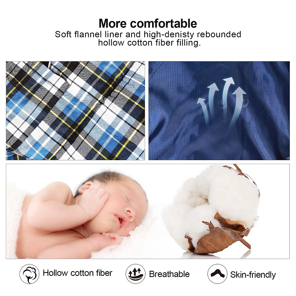 REDCAMP Cotton Flannel Sleeping Bag for Adults, XL 32/41/50F Comfortable, Envelope with Compression Sack Blue 3lbs (91"x35")