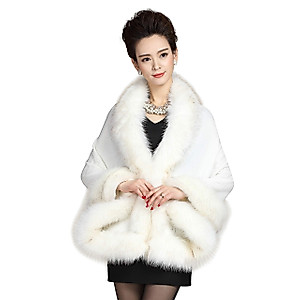 ELFJOY White Faux Fur Bridal Shawl Wrap for Wedding and Evening Dresses - Luxury Fur Cape