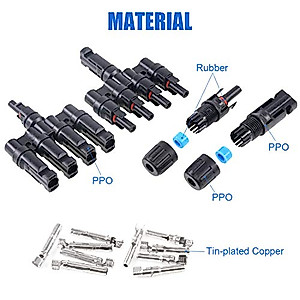 Glarks Solar Panel Connectors 1 Male to 4 Female and 1 Female to 4 Male T Branch Connectors Cable Coupler Combiner and 5 Pair Male/Female Solar Panel Cable Connectors Set (M/4F and F/4M)