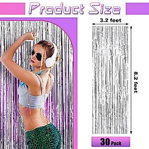 Jerify 30 Pcs Silver Foil Fringe Curtains 3.28 x 8.2 ft Metallic Tinsel Backdrop Streamer Curtains for Party Photo Wedding Birthday Bridal Shower Decor