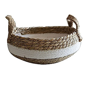 Ochine Seagrass Storage Baskets Round Wicker Baskets Hand-Woven Storage Baskets with Handles Seagrass Wicker Basket Handwoven Storage Baskets Hand-Woven Storage Organizer Baskets Bins for Organizing