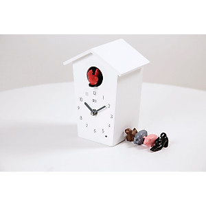 KOOKOO AnimalHouse white, small cuckoo clock with 5 farm animals sounds (natural field recordings)