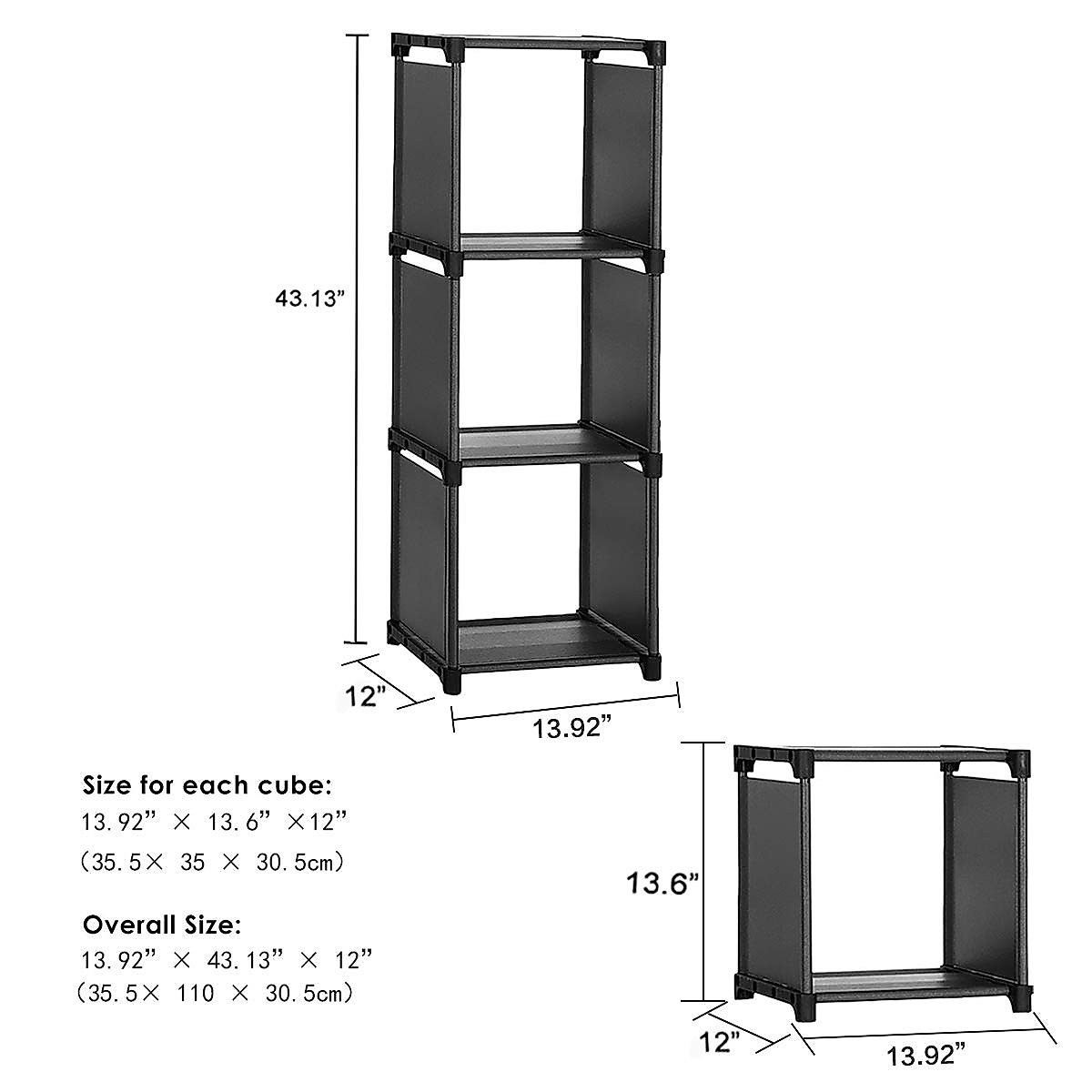Wishwill Cube Storage Organizer, 3 Cube Storage Organizer Shelf,DIY Storage Book Shelf Toy Shelf Modular Bookcase Closet Cabinet in Living Room,Children's Room, Bedroom(Black)