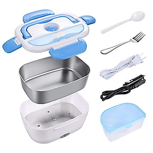 AsFrost Electric Lunch Box Food Heater, LeakProof 12V 24V 110V Portable Food Warmer Heated Lunch Box for Adults Car Truck Work Home, 0.45L Compartments, 1.5L Removable 304 Stainless Steel Container