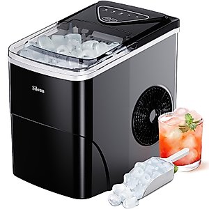 Silonn Countertop Ice Maker Machine, 26lbs in 24Hrs, Ice Cube Ready in 6-8 Mins, Self-Cleaning Ice Machine with Ice Scoop and Basket for Home Kitchen Office Bar Party