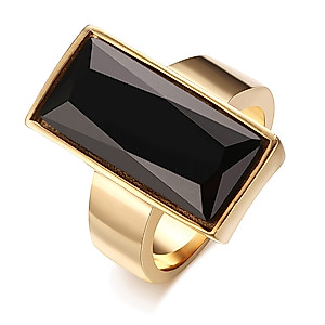 VNOX Vintage Fashion Stainless Steel Gold Plated Rectangular Black Glass Crystal Cocktail Statement Onyx Ring for Women,Antique Women Jewelry Gift,Size 8
