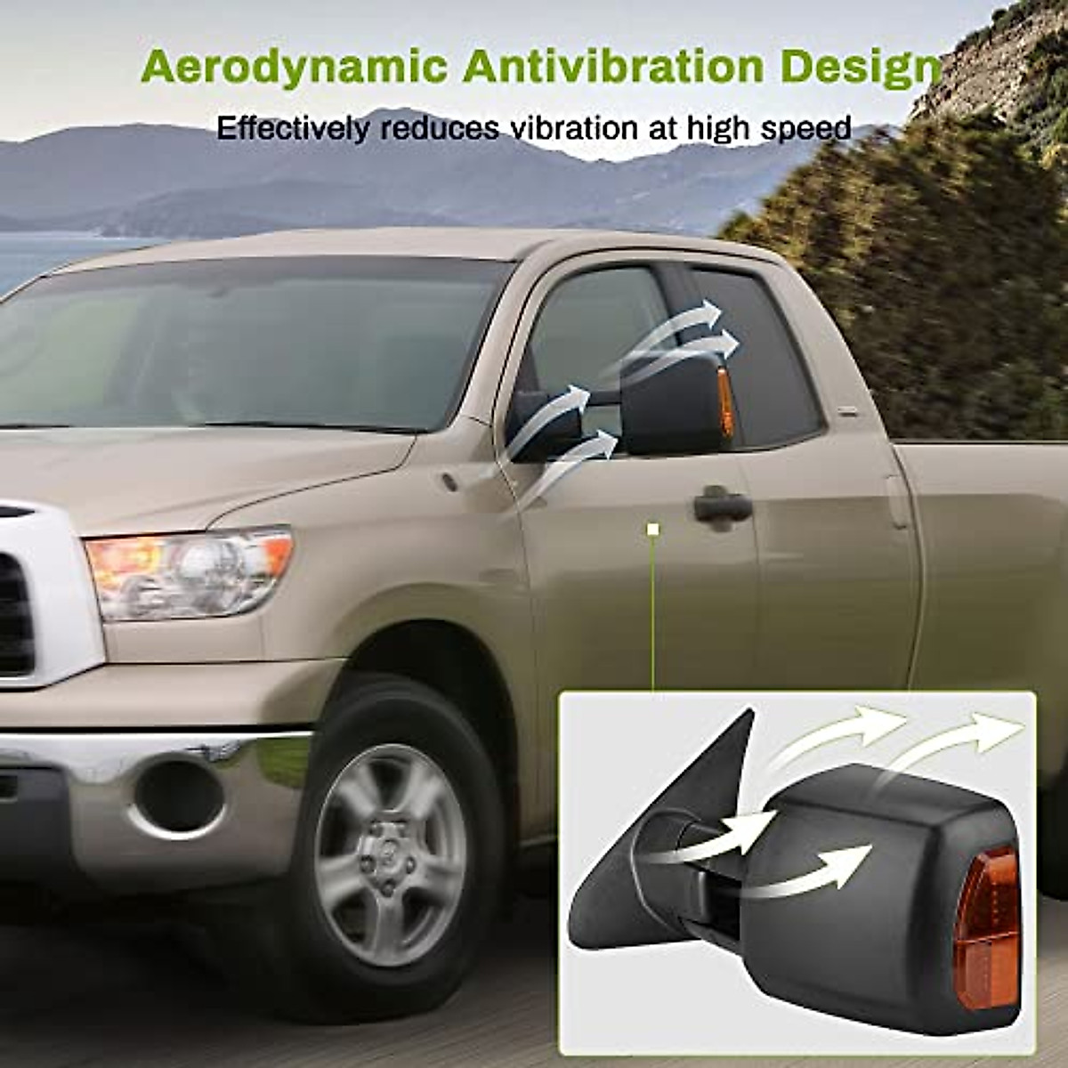 AUTOSAVER88 Tow Mirrors Compatible with 07-17 Tundra, Power Control Heated Rear View Mirrors, Black Manual Extending and Folding Truck Towing Mirrors w/ Turn Signal