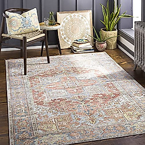 Mark&Day Washable Area Rugs, 8x10 Oak Forest Traditional Burnt Orange Area Rug, Orange/Beige Carpet for Living Room, Bedroom or Kitchen (7'6" x 9'6", Machine Washable)