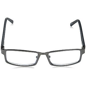 Foster Grant Men's Sawyer Multifocus Rectangular Reading Glasses, Matte Dark Gunmetal/Transparent, 54 mm + 2